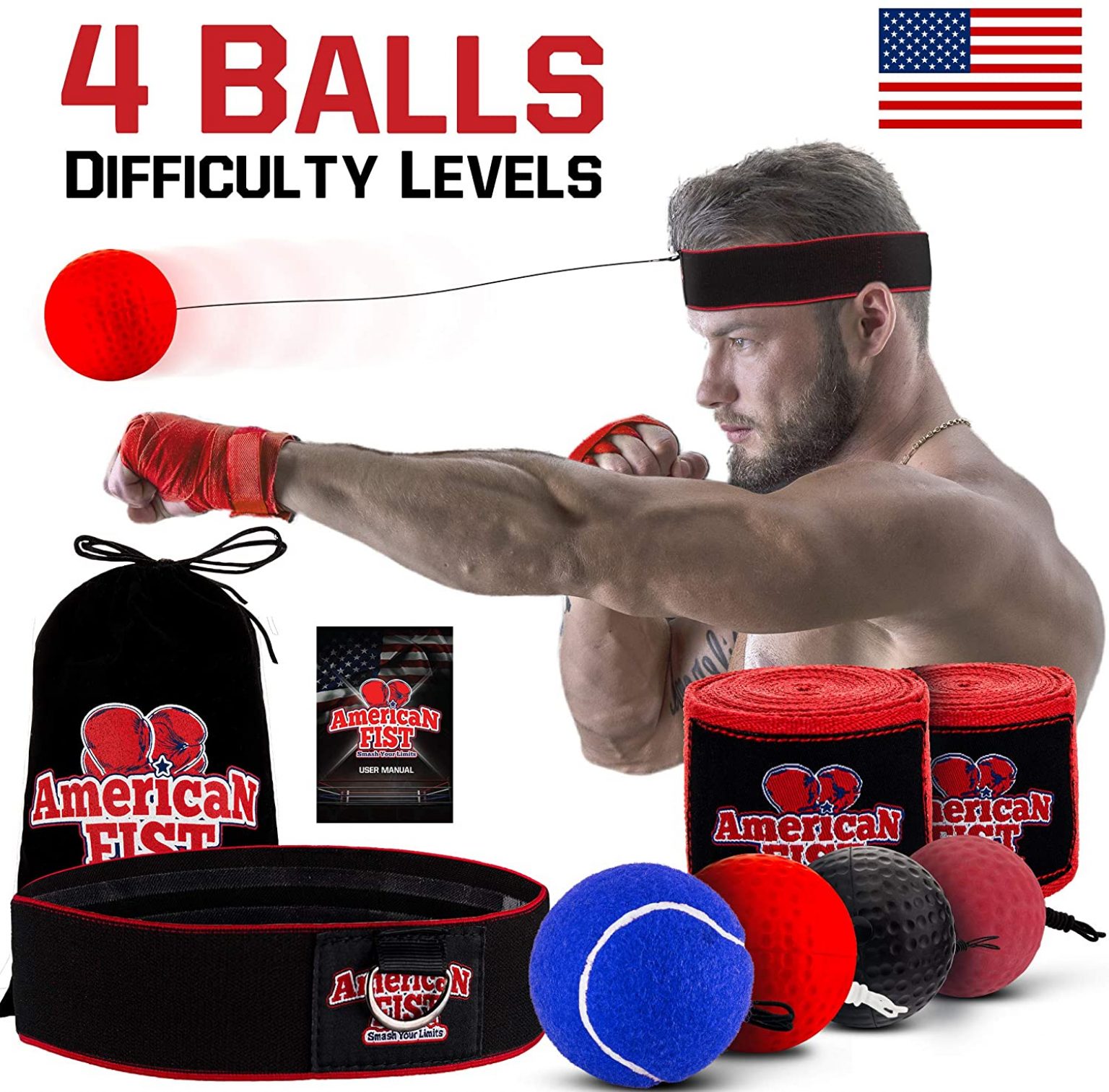 Boxing Reflex Ball Set, 4 Difficulty Level Training Balls On String ...